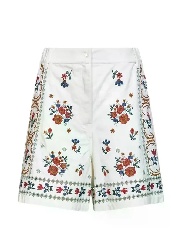 Max Mara Floral-embroidered Cotton Shorts - White