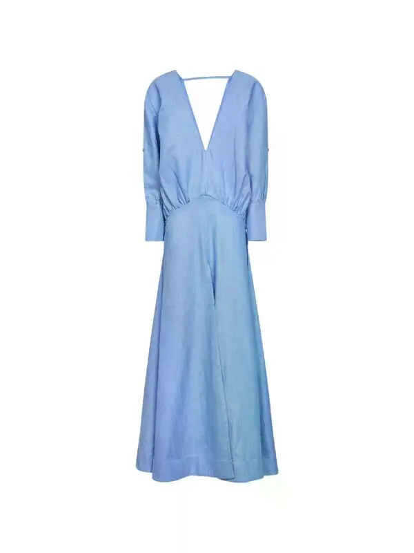 BATAKOVIC Plunging V-neck Gathered Midi Dress - Blue