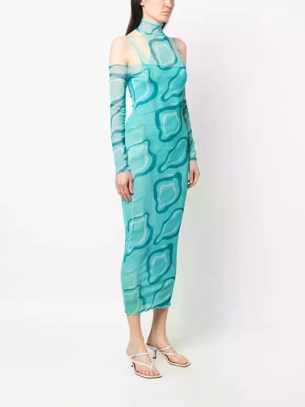 JULFER Graphic-print Semi-sheer Layered Dress - Blue