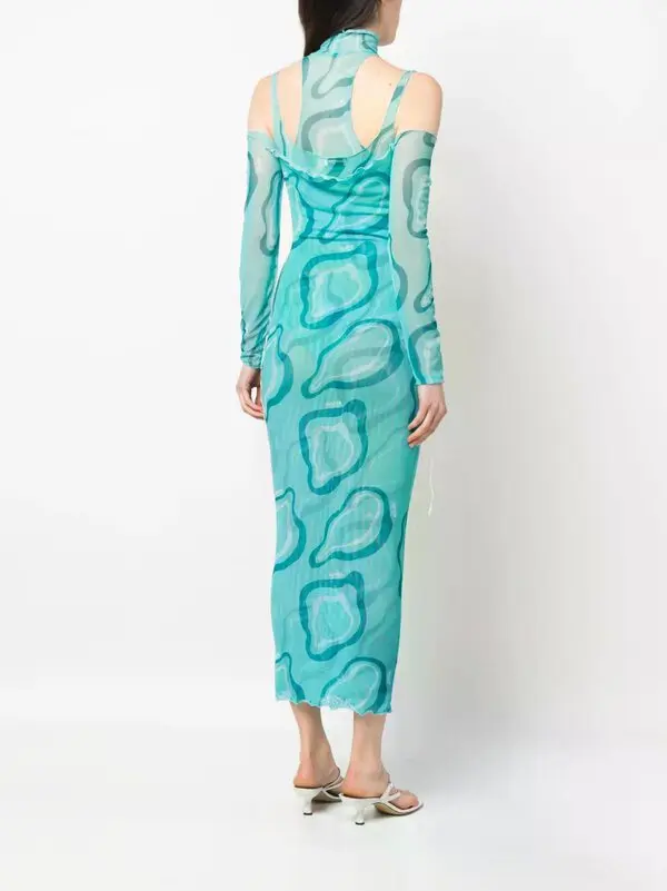 JULFER Graphic Print Semi-sheer Layered Dress