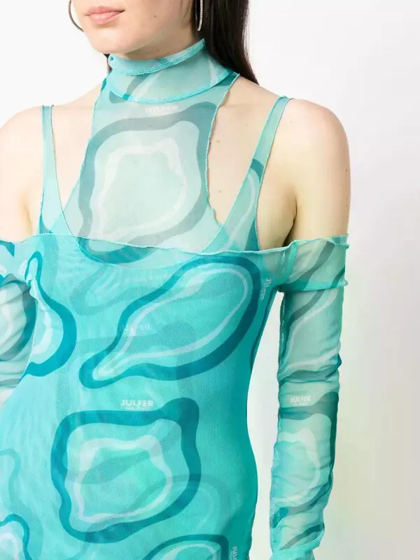 JULFER Graphic Print Semi-sheer Layered Dress