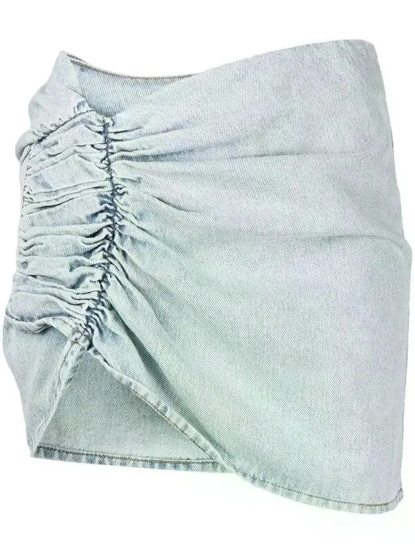 THE MANNEI Asymmetric Ruched Denim Skirt - Blue