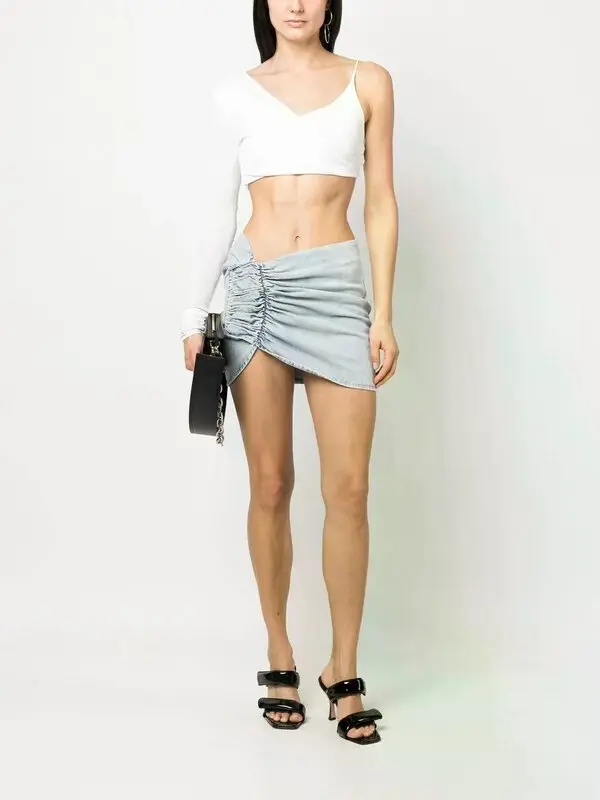 THE MANNEI Asymmetric Ruched Denim Skirt