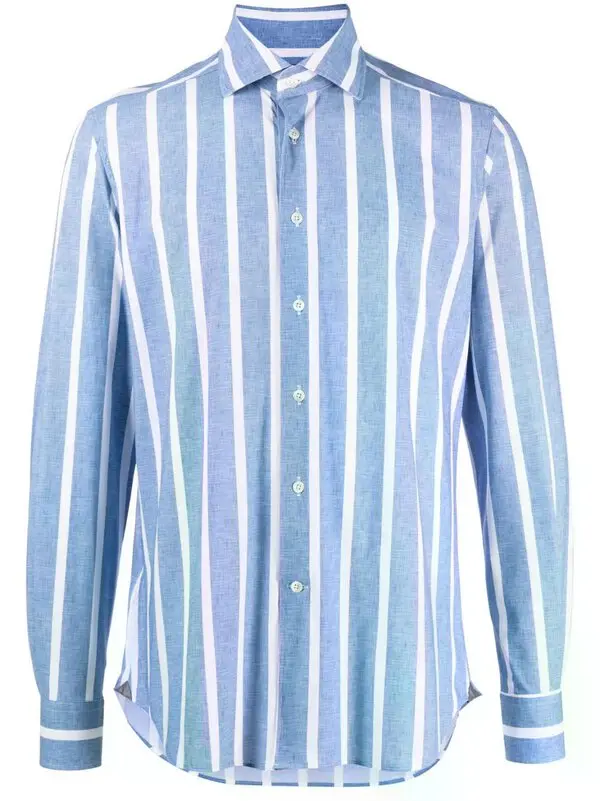 Corneliani Stripe-print Buttoned Shirt - Blue