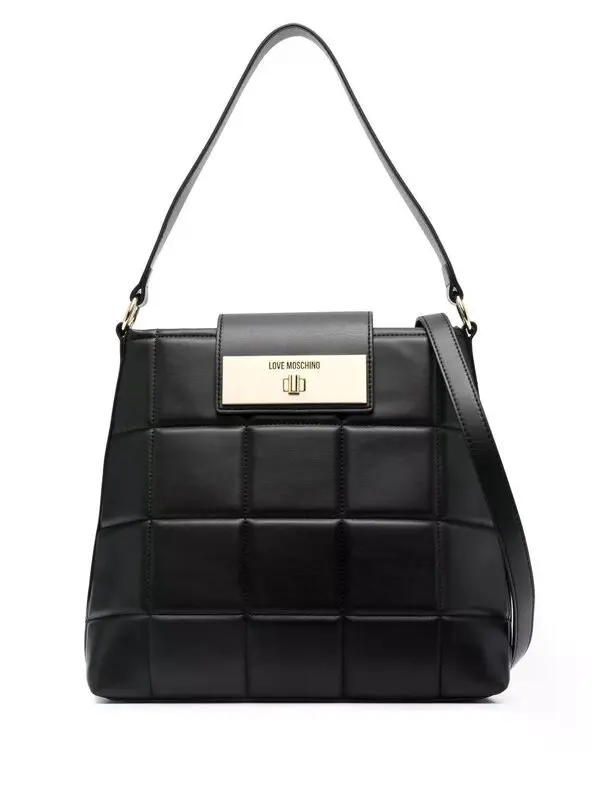 Moschino Logo-plaque Quilted Shoulder Bag - Black