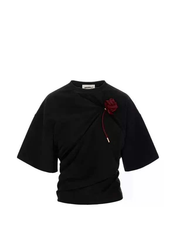 SEEN USERS Suspended-rose Asymmetrical T-shirt - Black