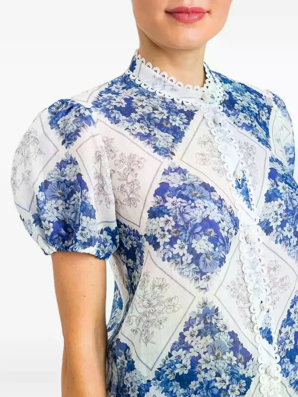 TWINSET Rombi Floral-print Puff-sleeve Blouse