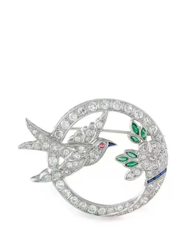 LB EXCLUSIVE Diamond And Emerald Bird Brooch - Silver