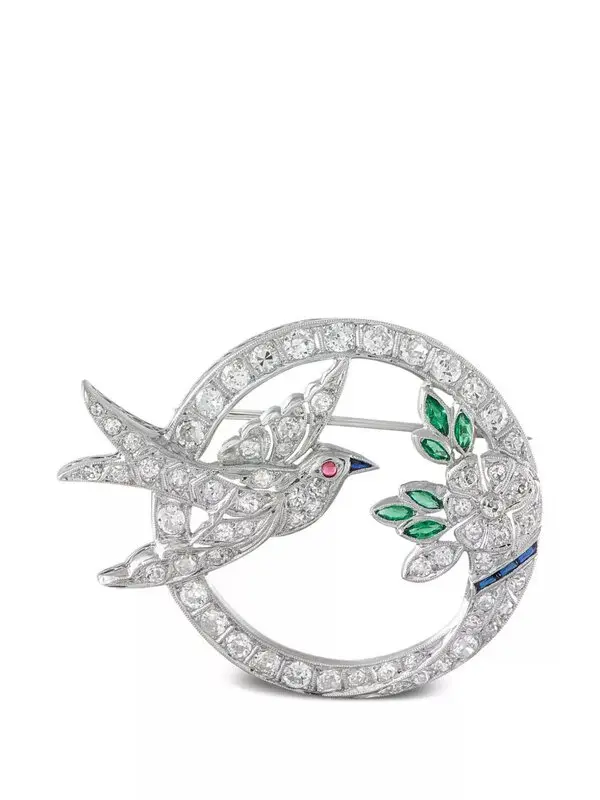 LB EXCLUSIVE Diamond And Emerald Bird Brooch - Silver