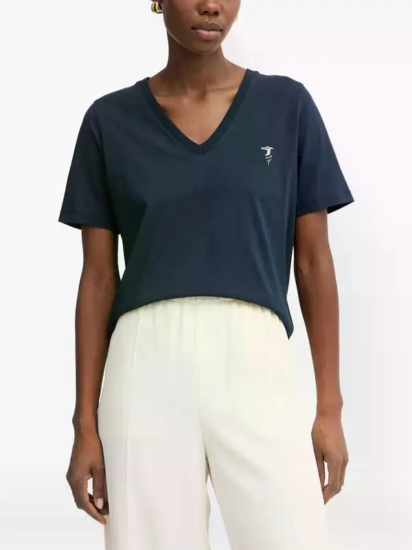 TRUSSARDI Logo-print V-neck T-shirt - Blue