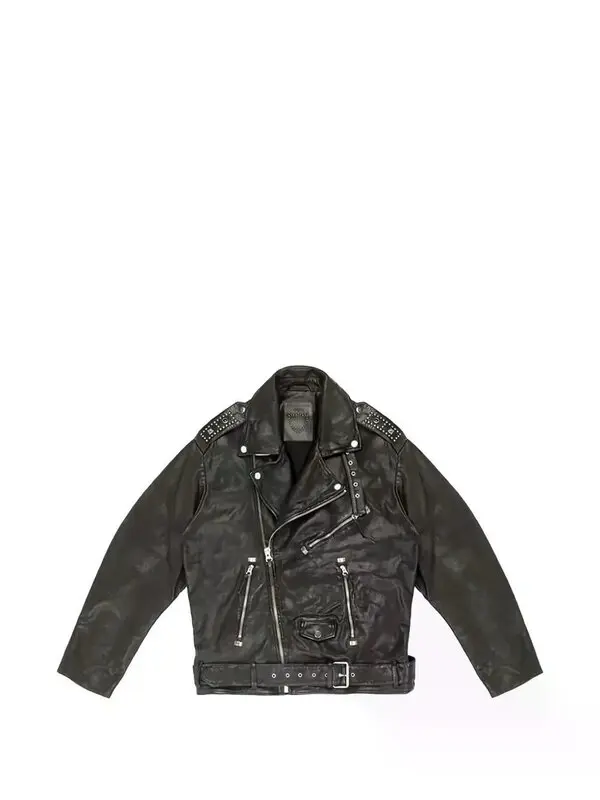 HTC LOS ANGELES Melrose Stud-embellished Belted Leather Jacket - Black
