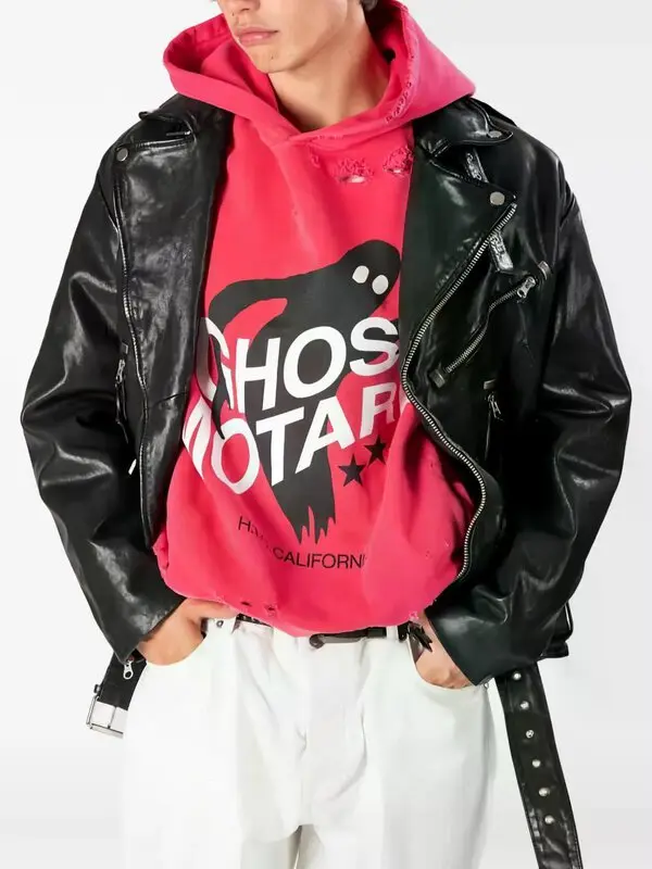 HTC LOS ANGELES Melrose Stud-embellished Belted Leather Jacket
