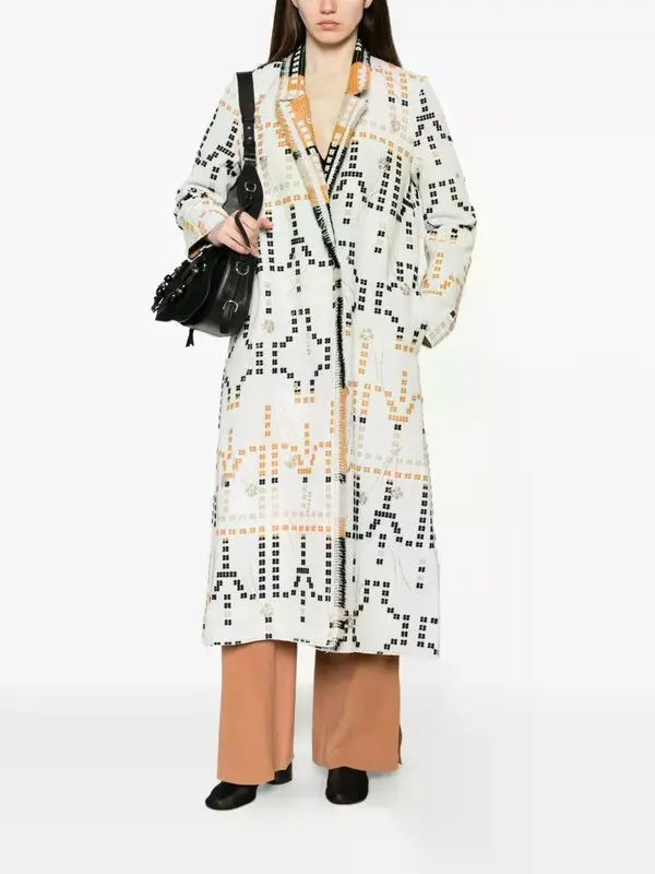 FORTE_FORTE Geometric-pattern Fringed-trim Coat