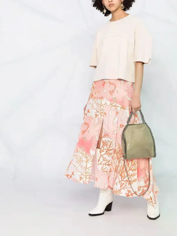 Stella McCartney Coral Print Handkerchief Hem Maxi Skirt