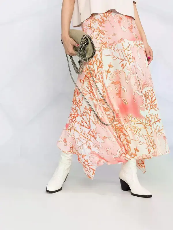 Stella McCartney Coral Print Handkerchief Hem Maxi Skirt