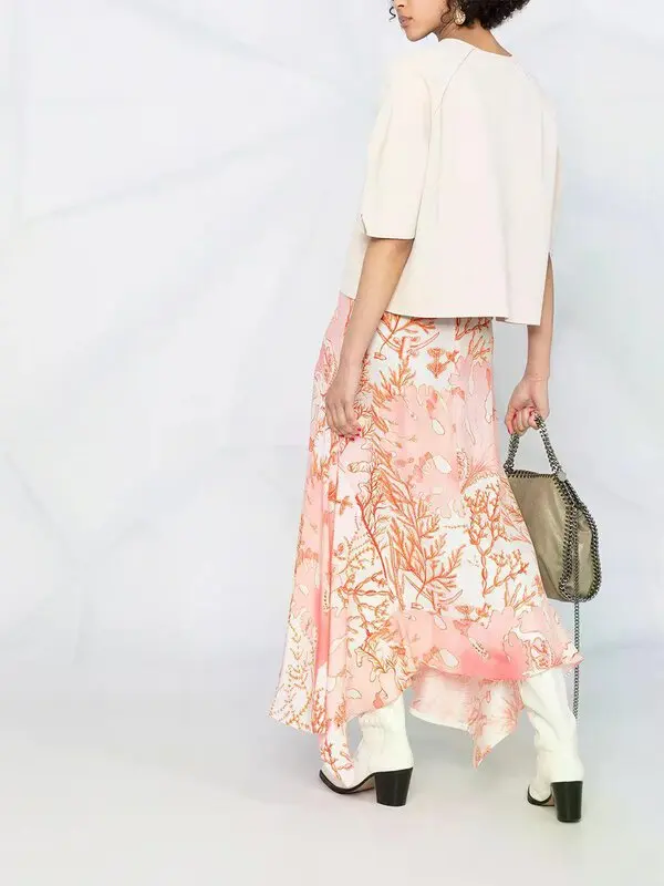 Stella McCartney Coral Print Handkerchief Hem Maxi Skirt