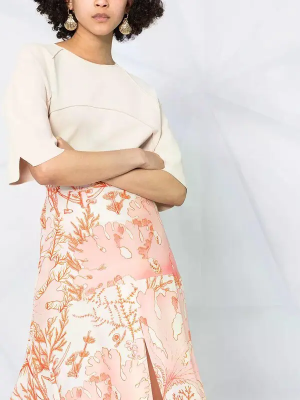 Stella McCartney Coral Print Handkerchief Hem Maxi Skirt