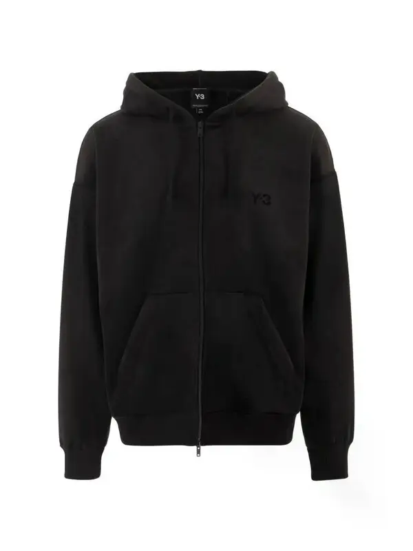 Y3 Logo-print Zip-up Hoodie - Black