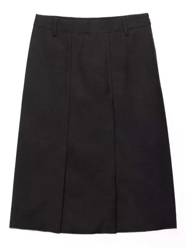Prada Grisaille Pleated Midi Skirt - Black