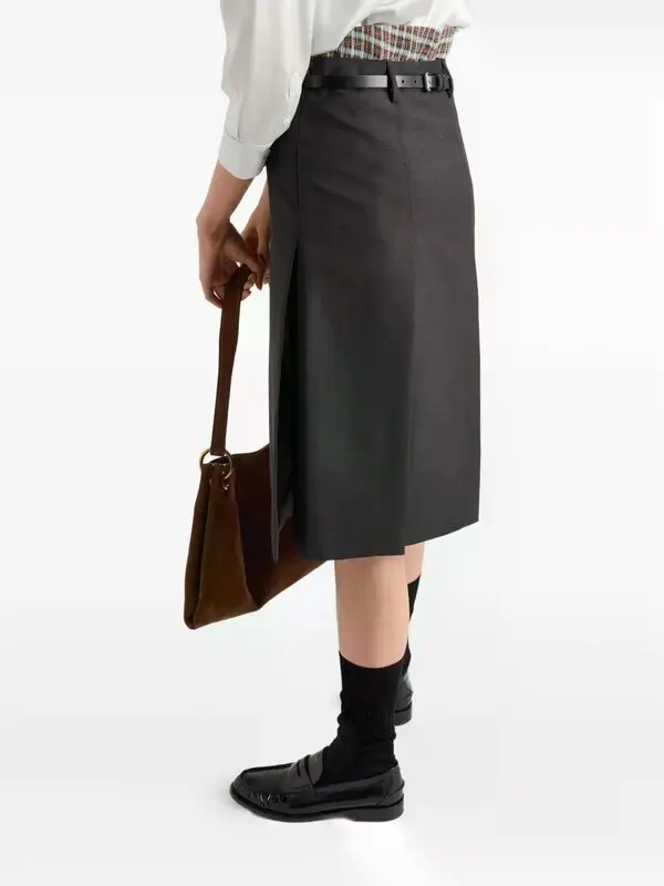 Prada Grisaille Pleated Midi Skirt
