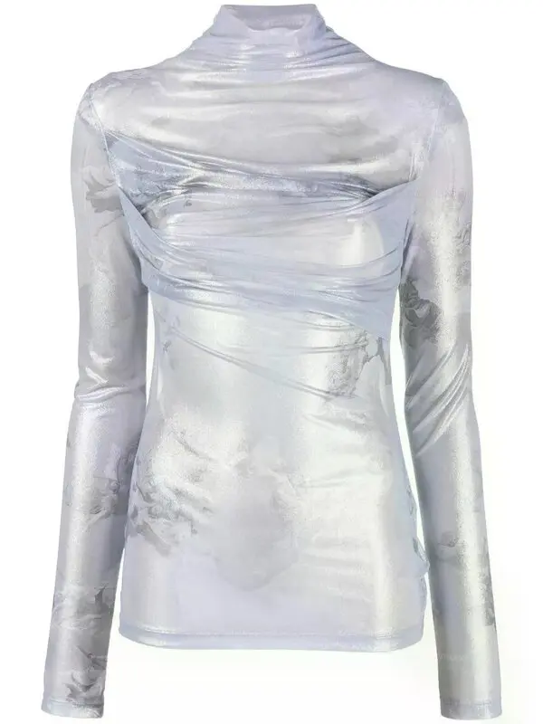 Off-White Twist-effect Shiny Top - Grey