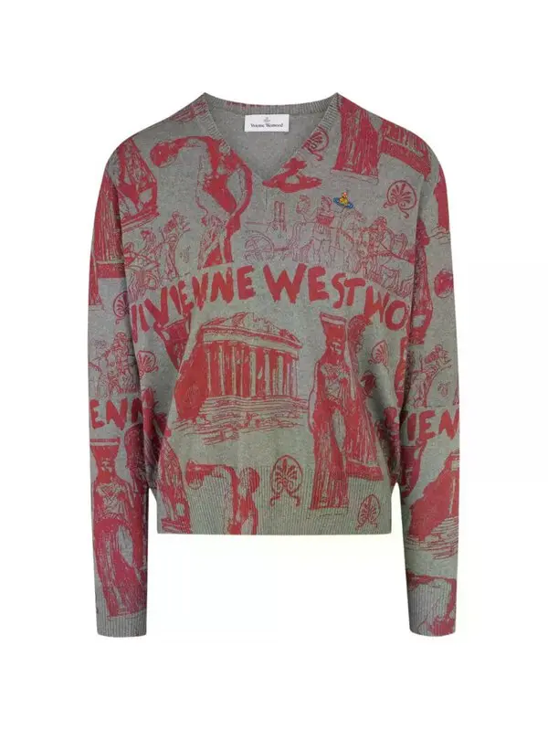 VIVIENNE WESTWOOD Orb Embroidery V-neck Sweater - Grey