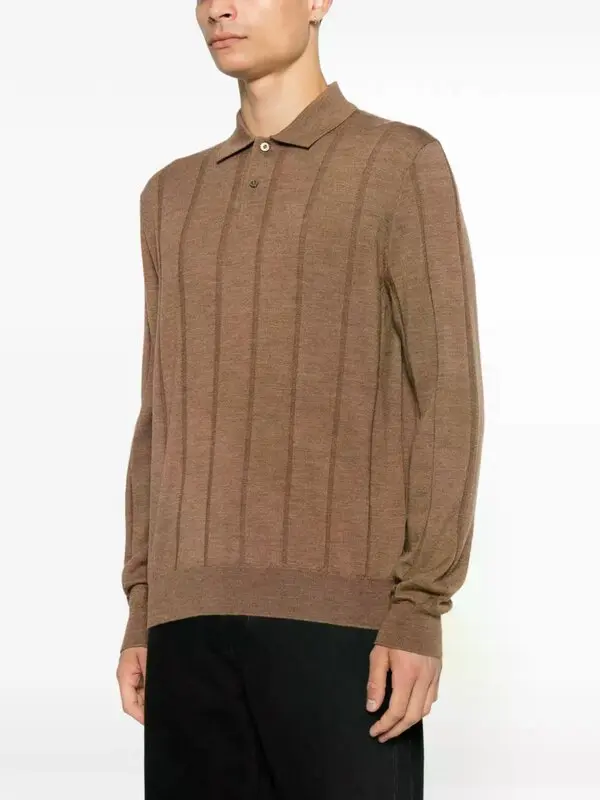 Canali Ribbed Polo Sweater - Brown
