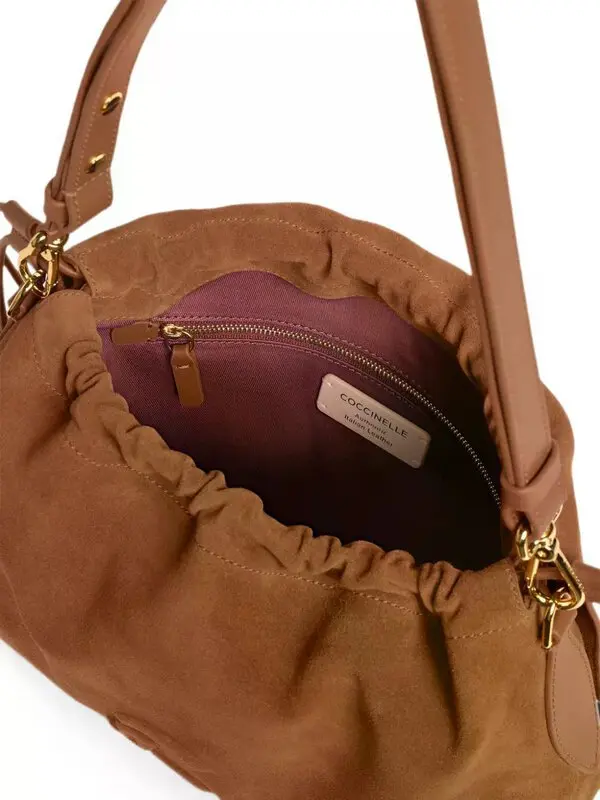 COCCINELLE Lidia Ruffled Suede Shoulder Bag - Brown