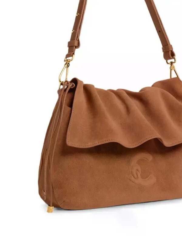 COCCINELLE Lidia Ruffled Suede Shoulder Bag - Brown