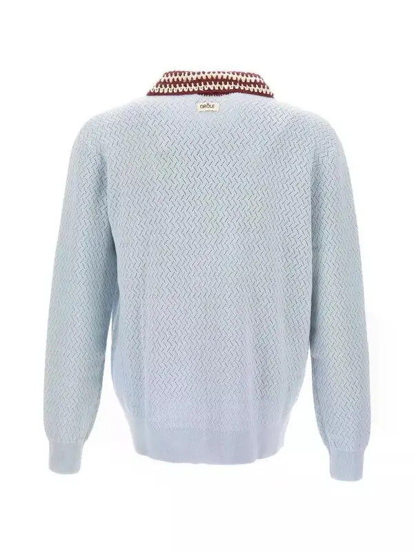 Drole De Monsieur Openwork-knit Crochet-collar Polo Shirt - Blue