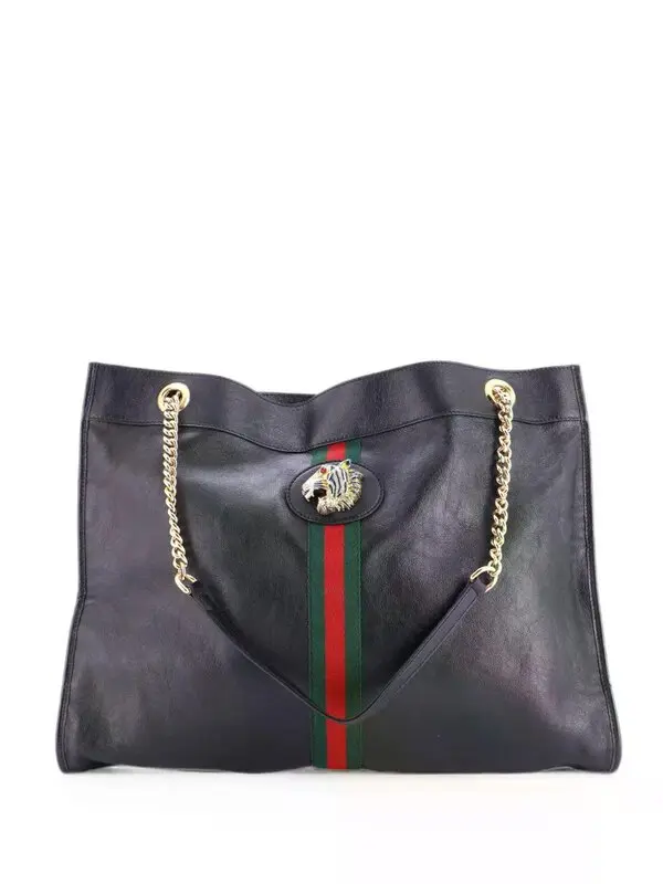 Gucci Rajah Chain Leather Large Tote Bag - Black
