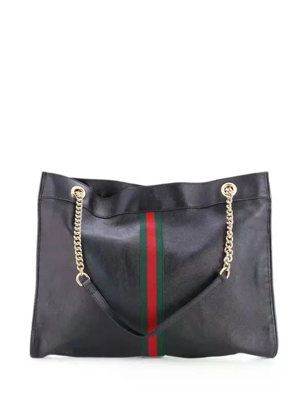 Gucci Rajah Chain Leather Large Tote Bag - Black