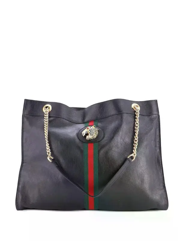 Gucci Rajah Chain Leather Large Tote Bag - Black