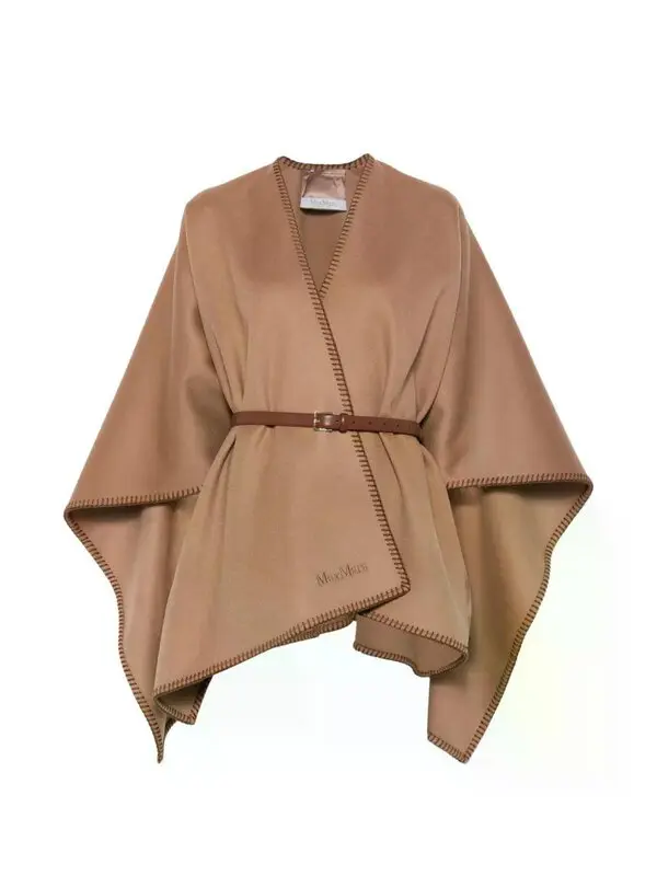 Max Mara Blanket-stitch Logo-embroidered Cape - Brown