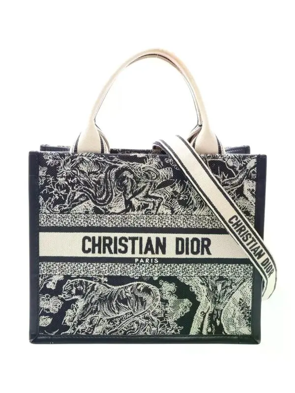 Dior 2018-2022 Small Canvas Embroidered Reverse Dioriviera Toile De Jouy Book Tote Bag - Blue