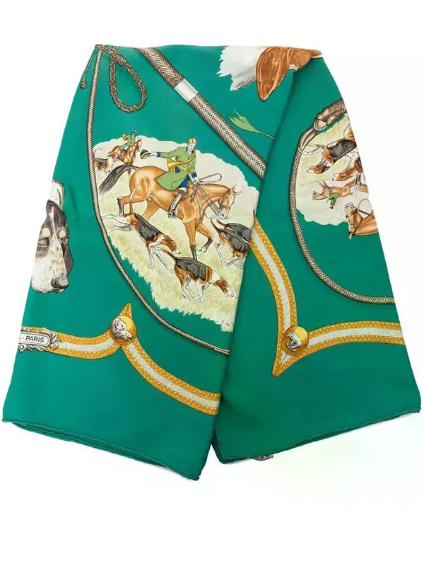 Hermès 1979 Le Laisser Courre Silk Scarf 90 Scarves - Green