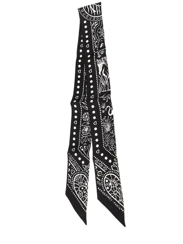Hermès 1997-2007 Peuple Du Vent Bandana Twilly Silk Scarf Scarves - Black