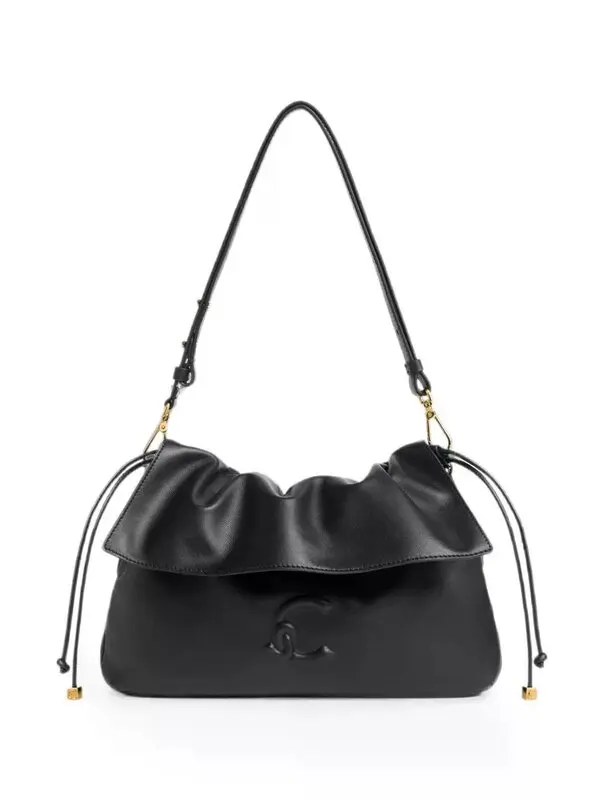 COCCINELLE Small Lidia Embossed-logo Ruffled Shoulder Bag - Black