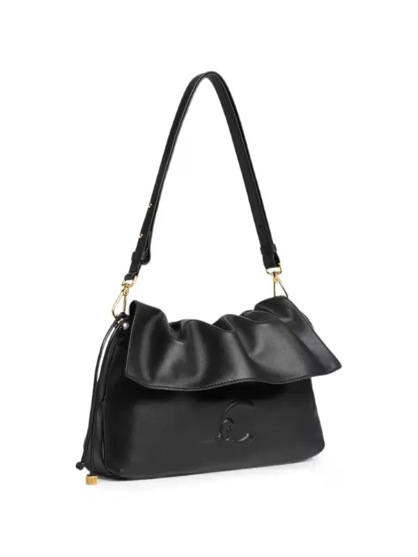 COCCINELLE Small Lidia Embossed-logo Ruffled Shoulder Bag - Black