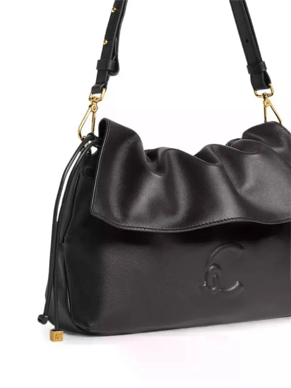 COCCINELLE Small Lidia Embossed-logo Ruffled Shoulder Bag - Black