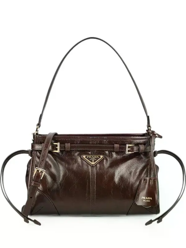 Prada Logo-plaque Buckled Shoulder Bag - Brown