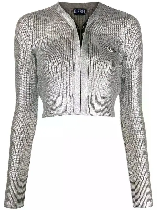 DIESEL® Cropped Wool Cardigan - Silver