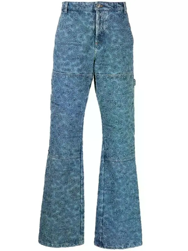 Off-White Floral-embroidery Carpenter Jeans - Blue