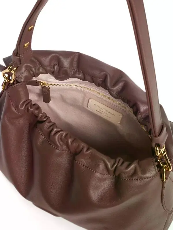 COCCINELLE Lidia Logo-embossed Ruched-flap Shoulder Bag - Brown