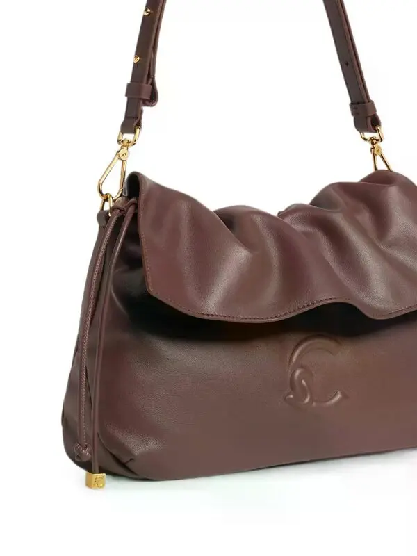 COCCINELLE Lidia Logo-embossed Ruched-flap Shoulder Bag - Brown