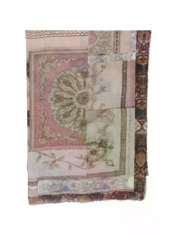 Faliero Sarti Tecla Patchwork-print Frayed Scarf - Neutrals