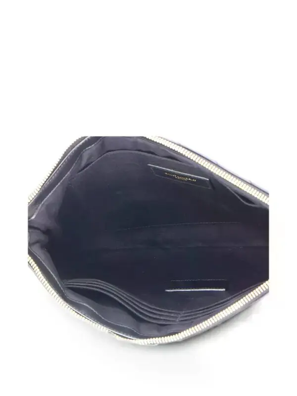 Saint Laurent Classic Monogram Wristlet Pouch Matelasse Chevron Leather Medium Clutch Bag
