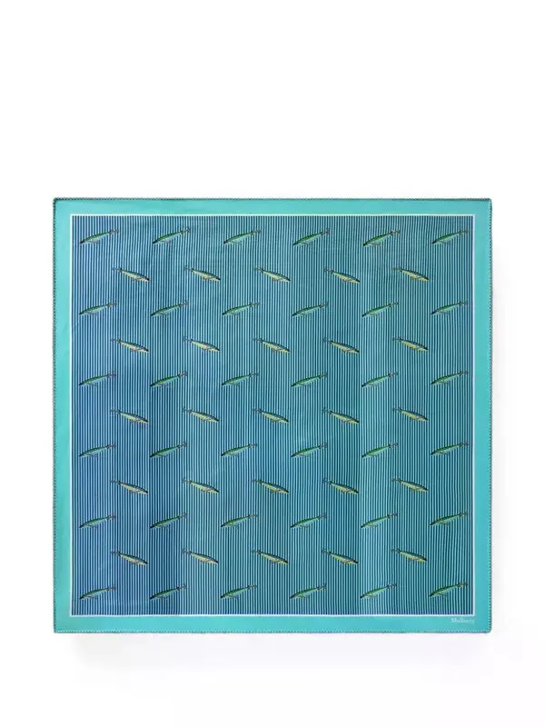 Mulberry Striped Fish-print Silk Scarf - Blue