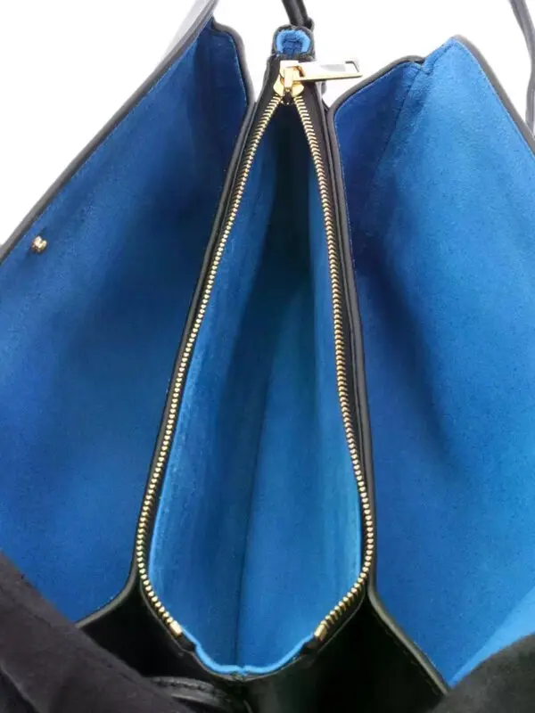 Celine 2020s Trio Flap Leather Shoulder Bag - Black