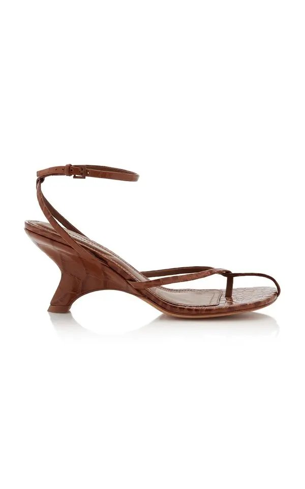 Simkhai Kelsey Embossed Leather Wedge Sandals - Brown